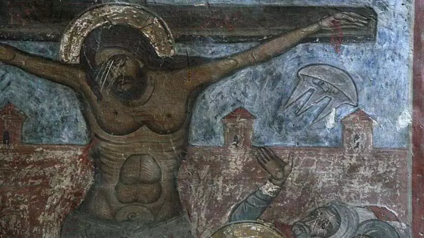 Los ufólogos notaron los OVNIs en el antiguo fresco en el templo en Georgia